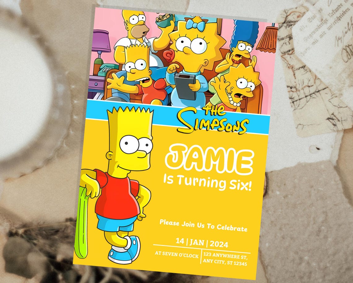 Birthday Invitation Simpsons Bart Editable Template Digital Party ...