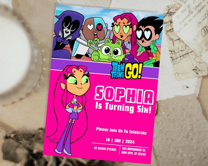 Birthday Invitation Teen Titans Starfire Editable Template Digital ...