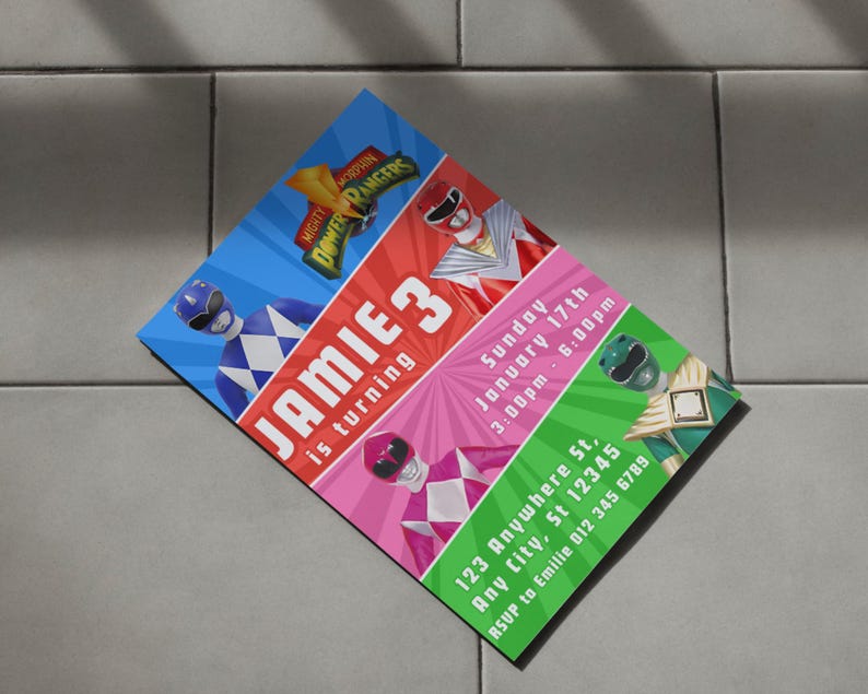 Birthday Invitation Power Rangers Editable Template Digital Party ...