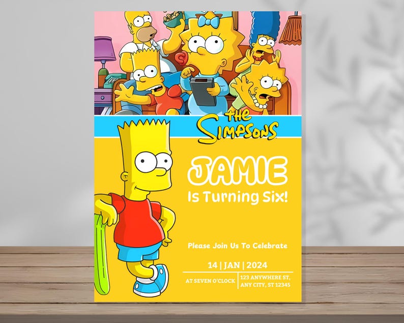 Birthday Invitation Simpsons Bart Editable Template Digital Party ...