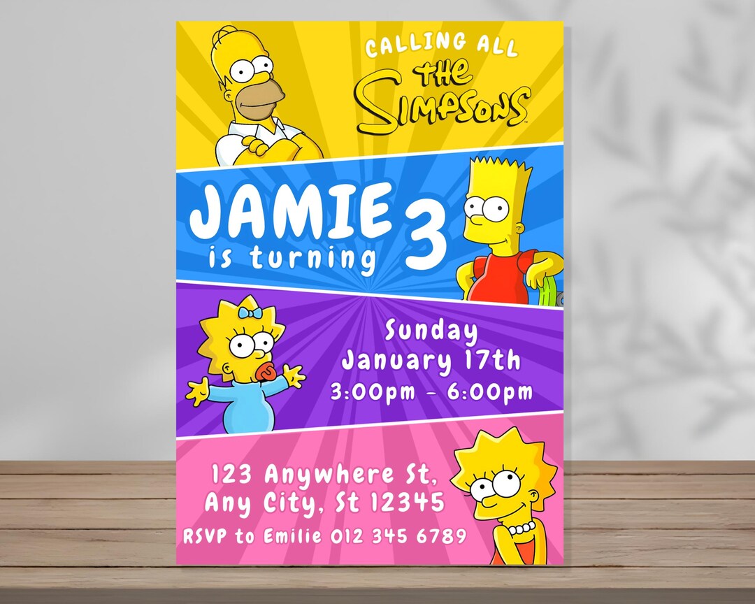 Simpsons Birthday Invitation Editable Template Digital Party Invitation ...