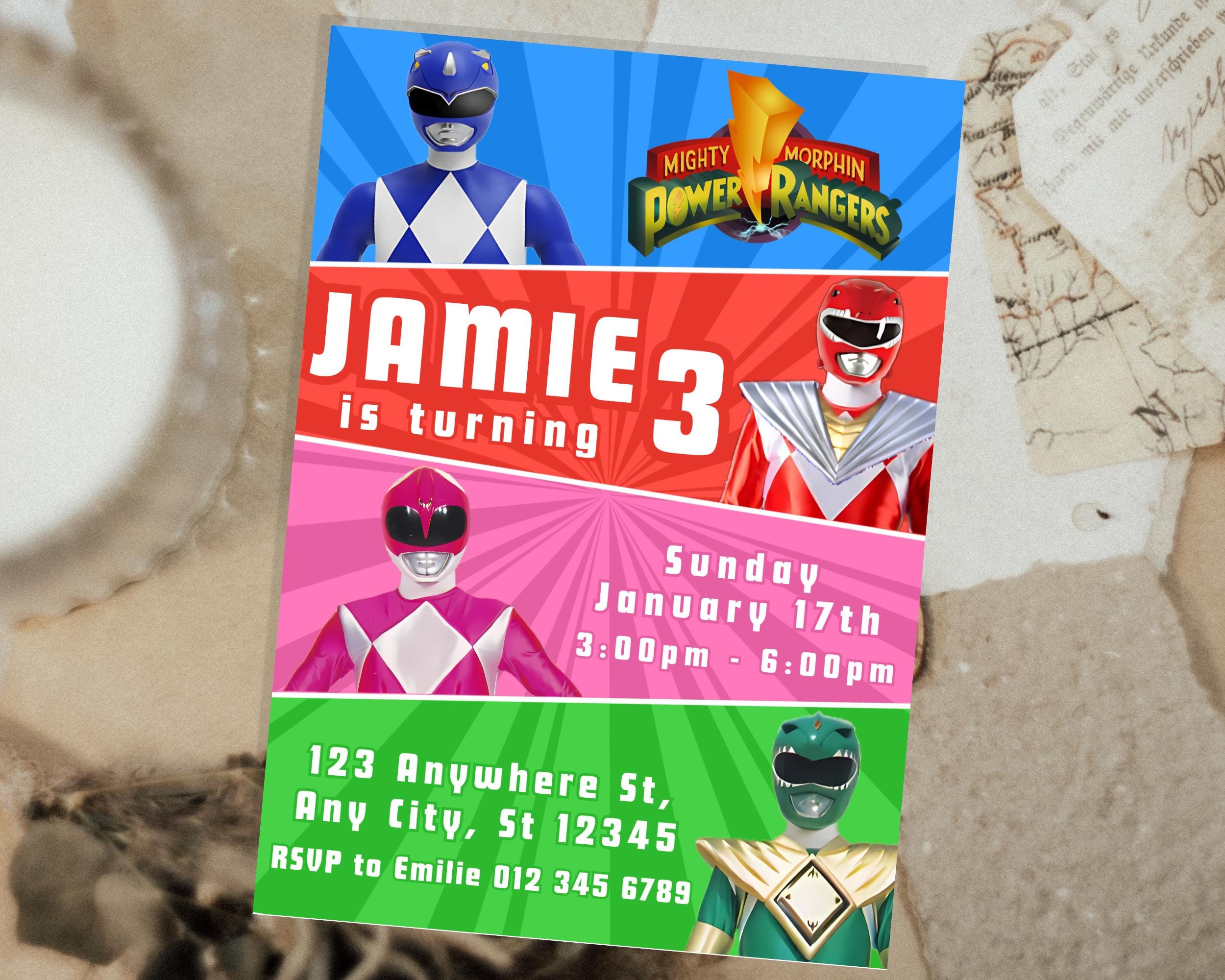 Birthday Invitation Power Rangers Editable Template Digital Party ...