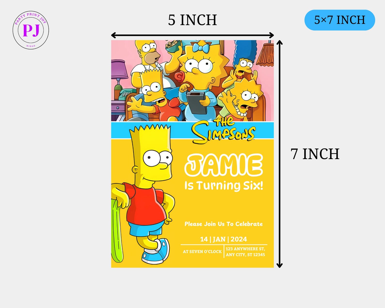 Birthday Invitation Simpsons Bart Editable Template Digital Party ...