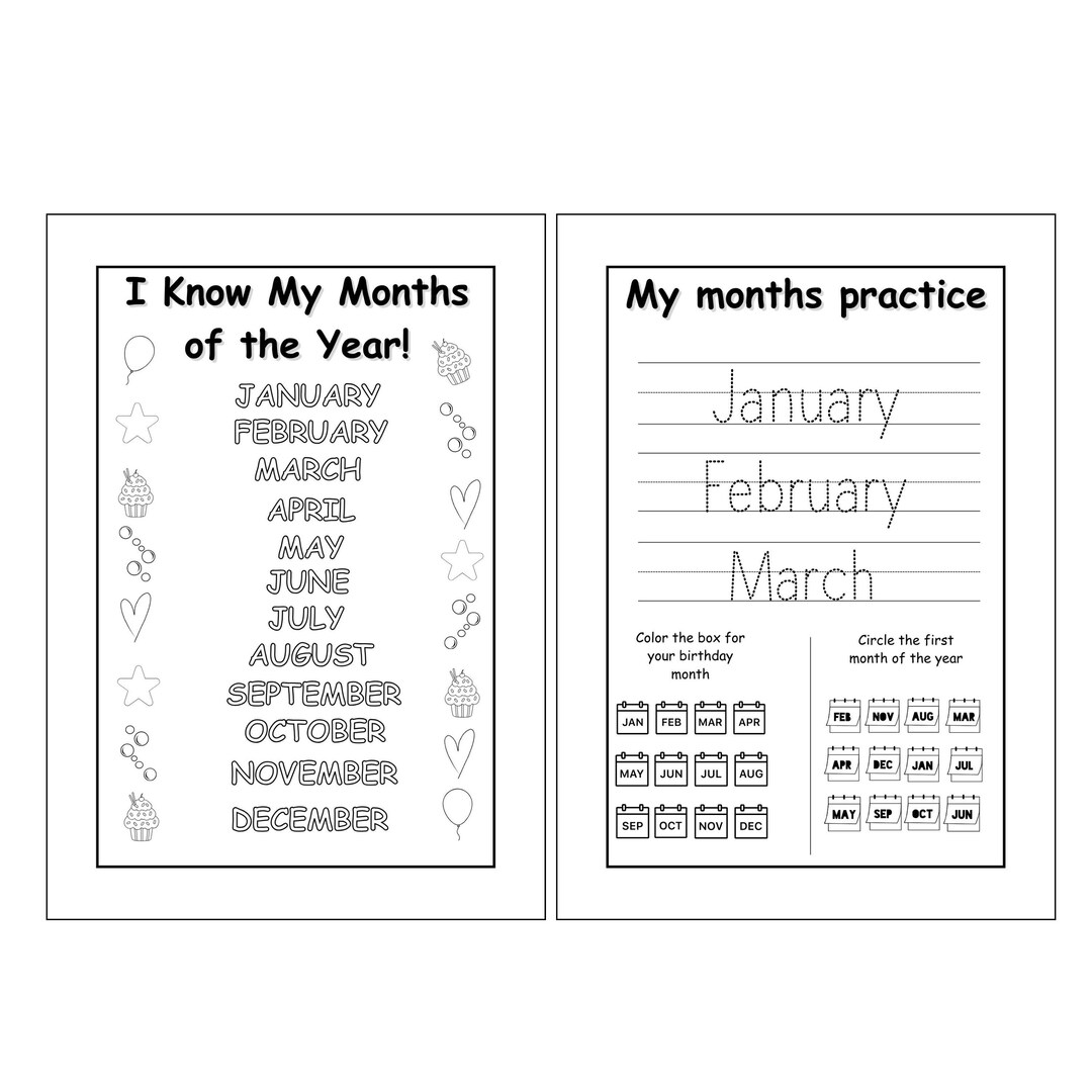 Months of the Year Worksheet: Coloring, Tracing, Activities (PDF) - Etsy UK
