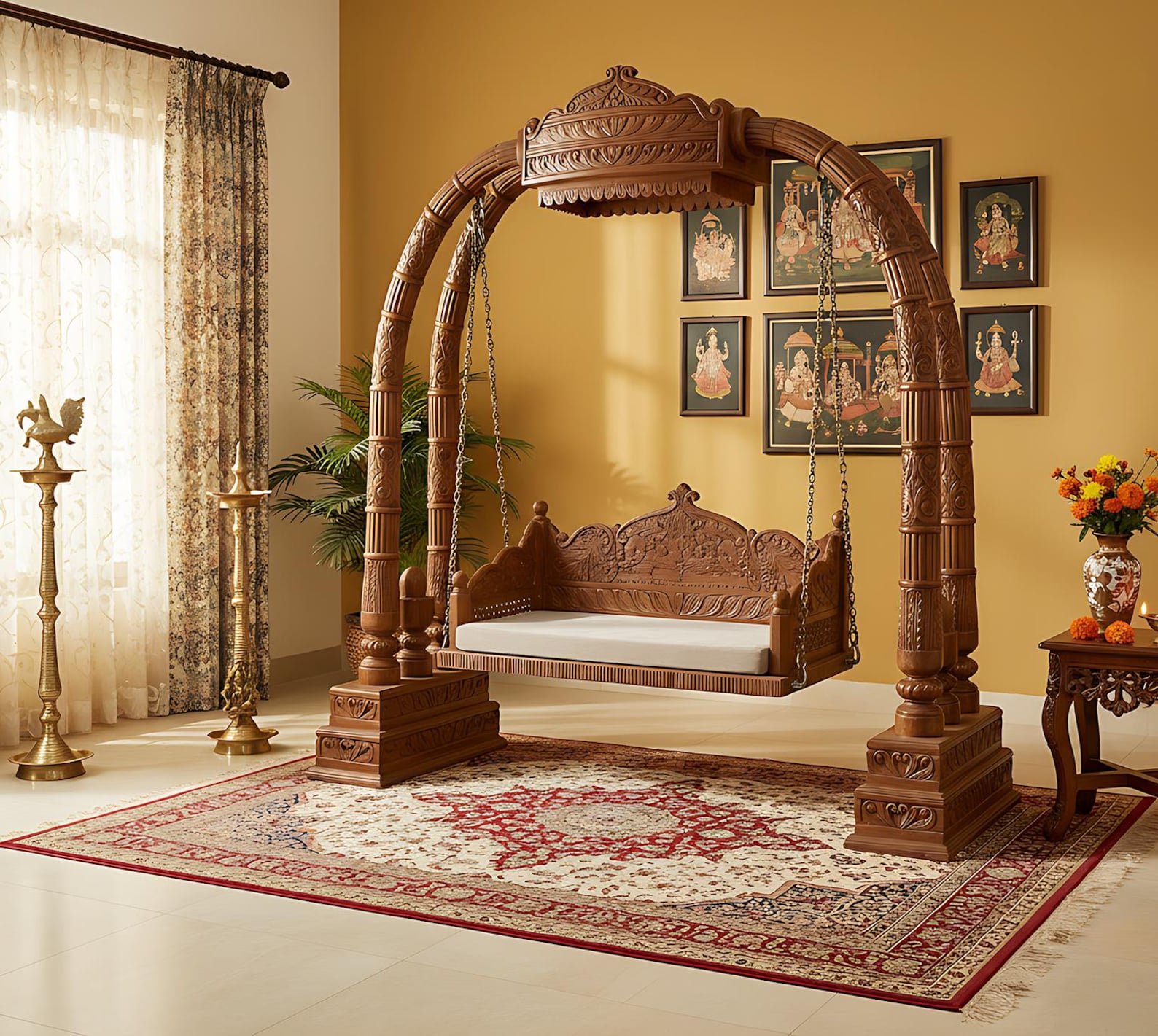 Hand-carved Teak Wood Swing: Palaki Indian Royal Design - Etsy