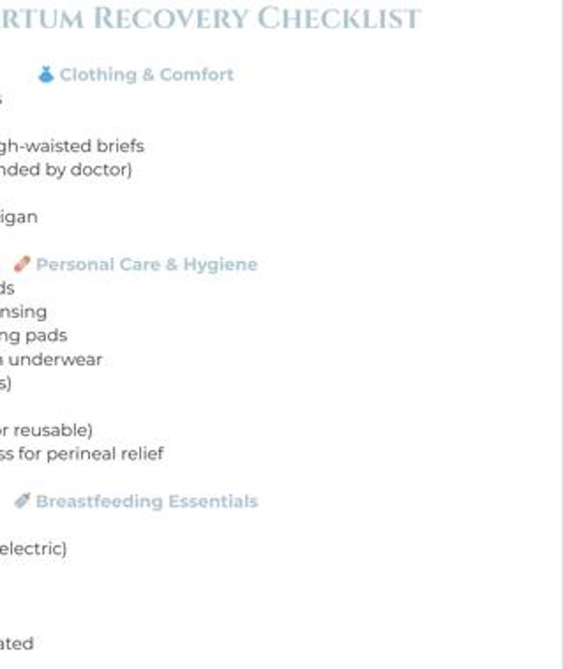 Postpartum Recovery Checklist Printable | New Mum Essentials List | Digital Download for New ...