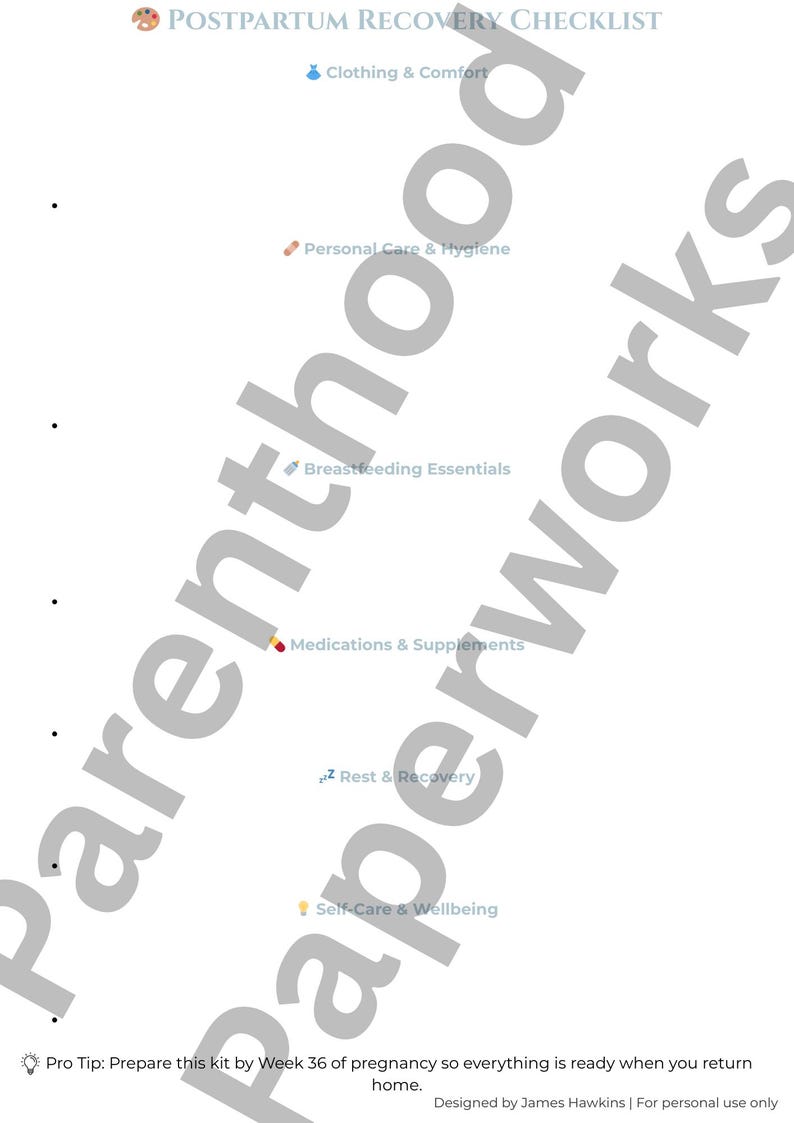 Postpartum Recovery Checklist Printable | New Mum Essentials List | Digital Download for New ...