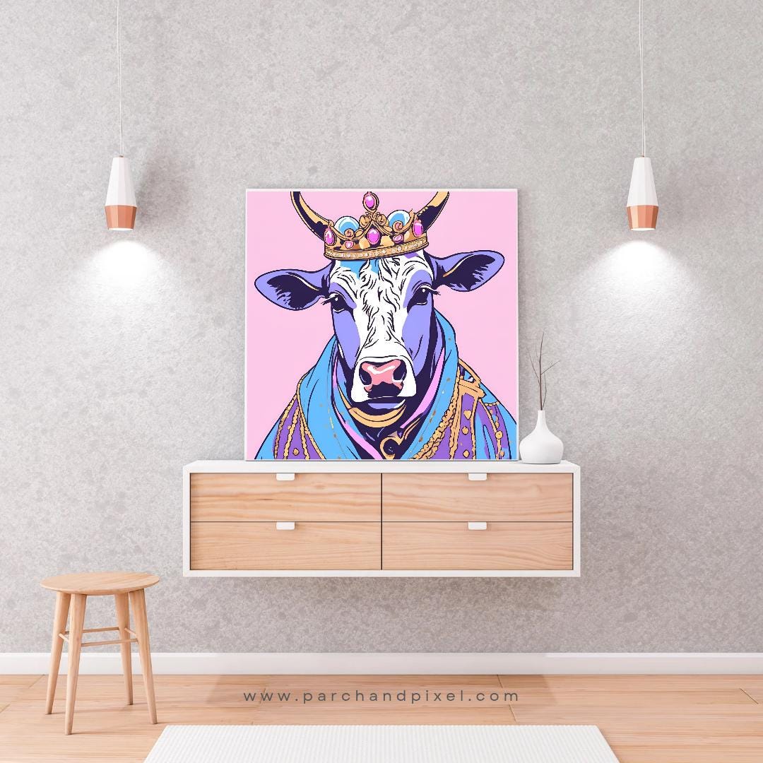 Neon Cow Pop Art Poster: Retro Animal Print (PDF) - Etsy