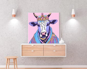 Neon Cow Pop Art Poster: Retro Animal Print (PDF) - Etsy