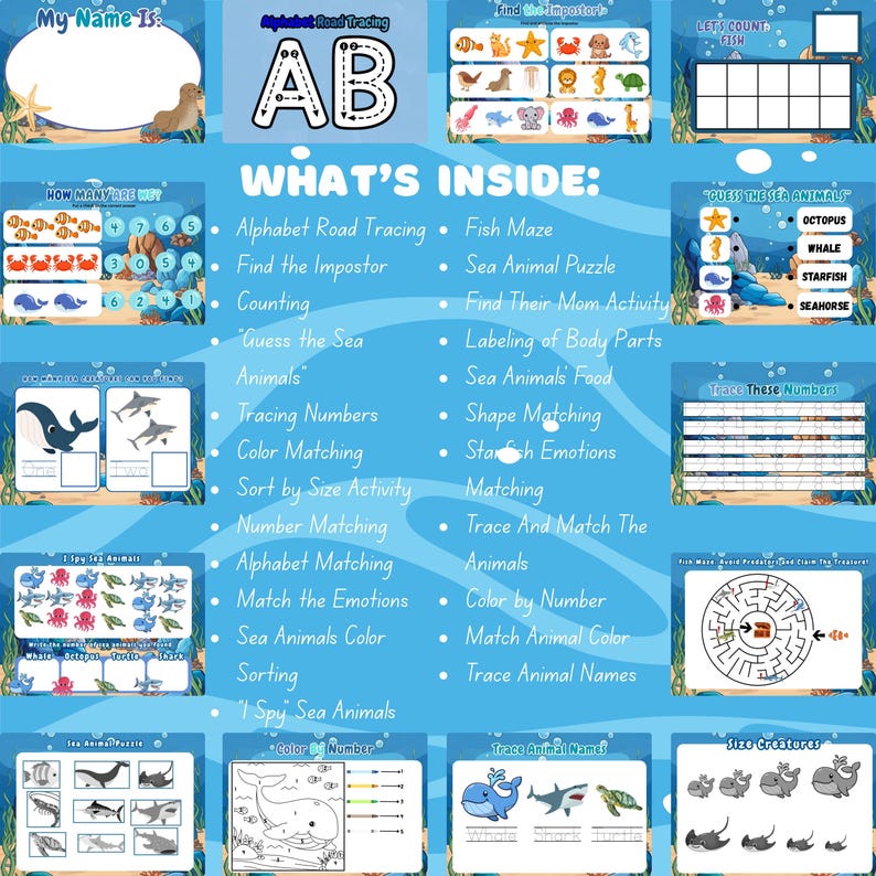 Under the Sea Ocean Busy Book Printable | 90 Pages Toddler Activity ...