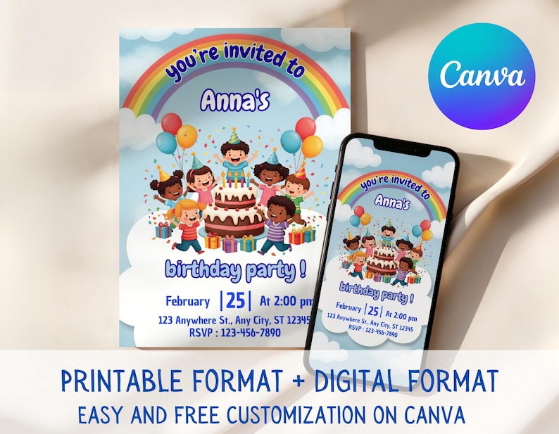 Birthday Invitation Card for Kids, Editable Canva Template - Etsy