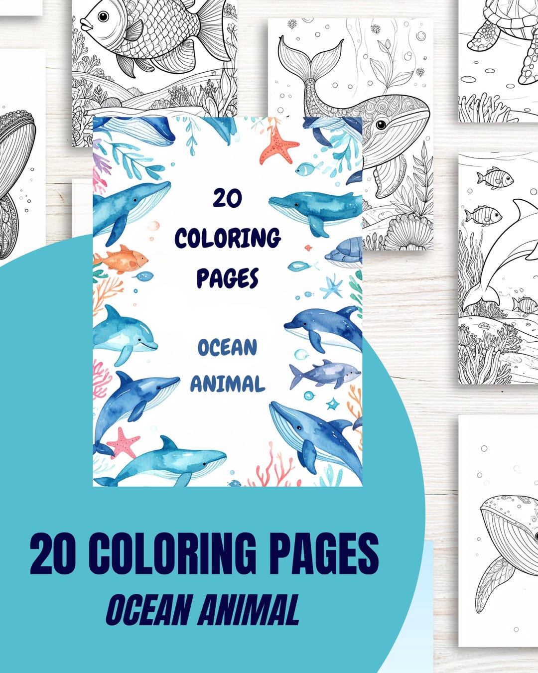 20 Ocean Animal Coloring Pages, Sea-themed Coloring Book for Kids ...