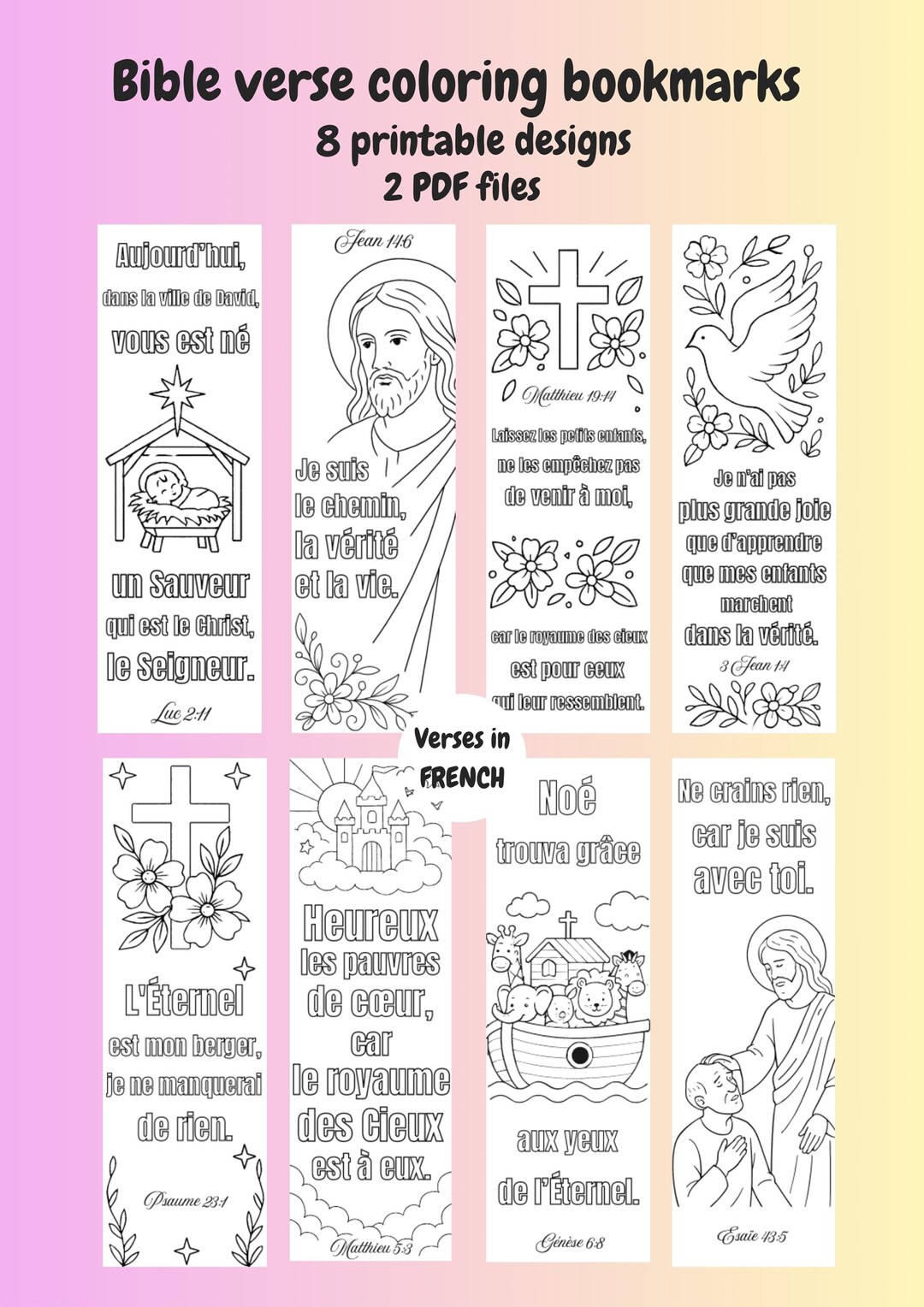 Set of 8 Printable Christian Coloring Bookmarks for Kids (french Bible ...