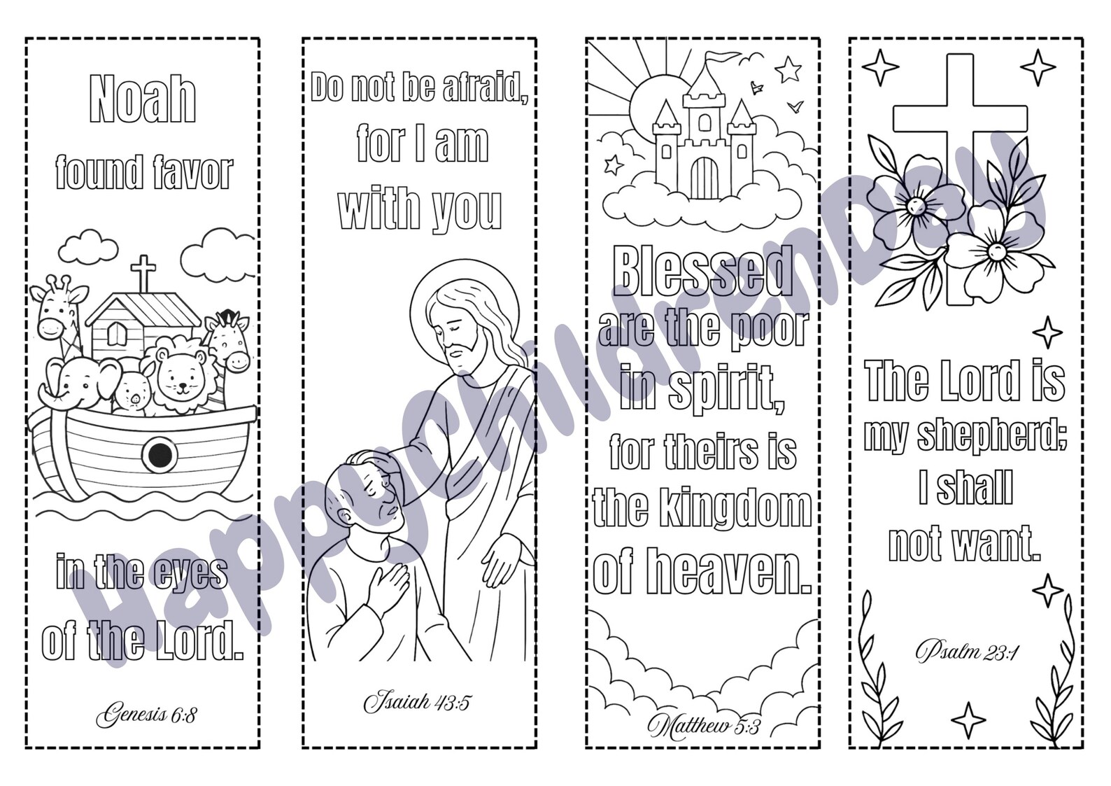 Set of 8 Printable Christian Coloring Bookmarks for Kids (bible Verses ...