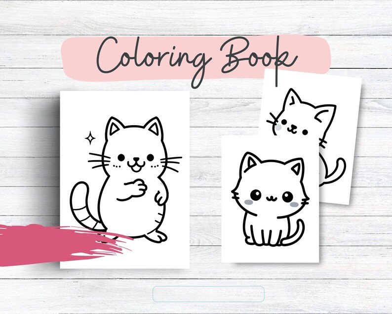 20 Cute Cats Coloring Pages for Kids, Printable Kawaii Kitten E-book - Etsy