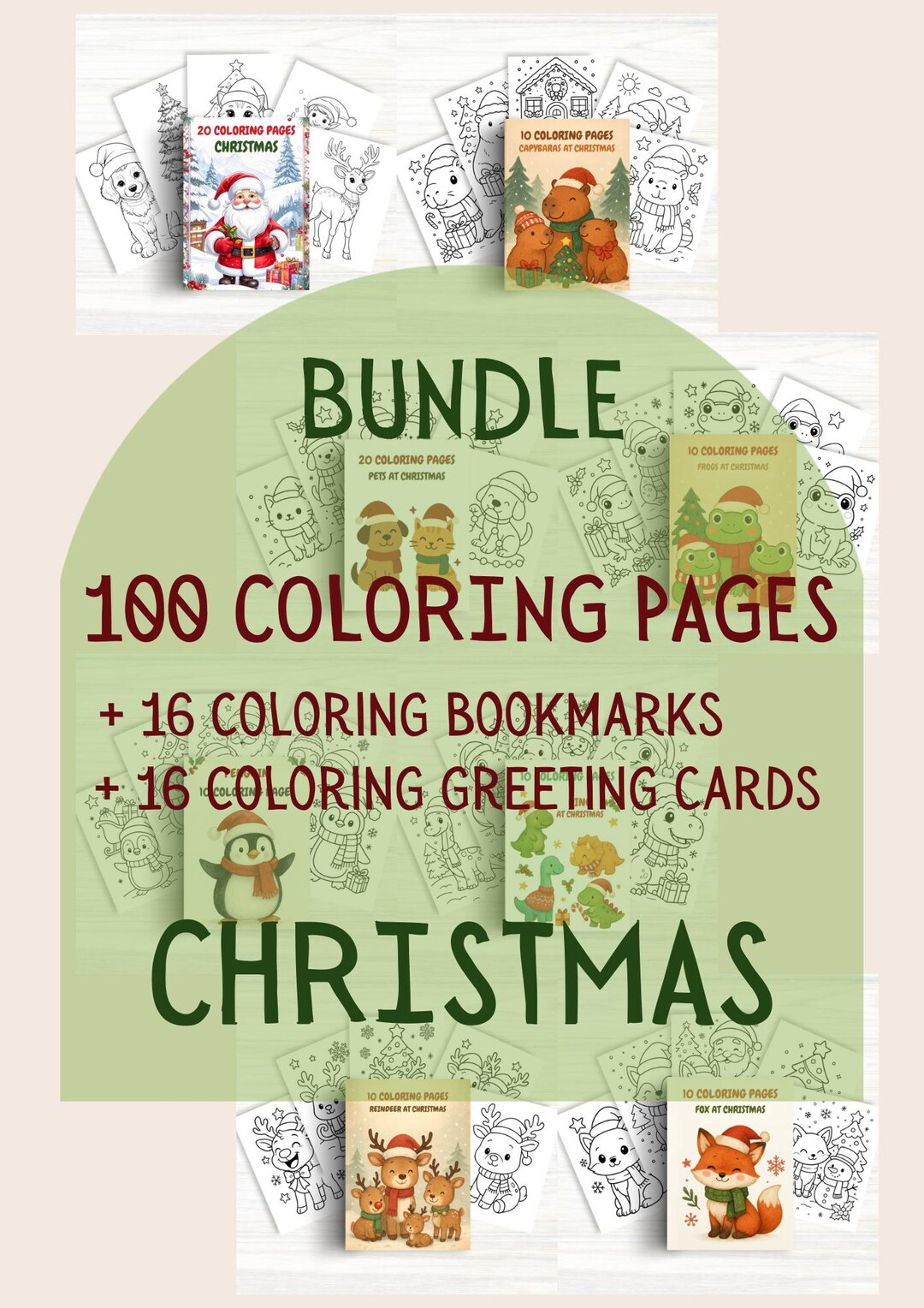 100 Ultimate Christmas Coloring Pages Bundle for Kids (bookmarks and ...