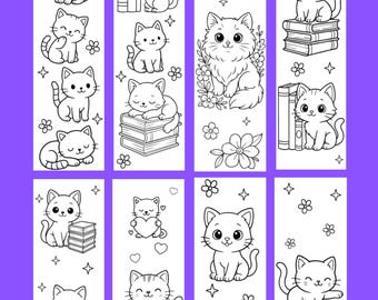 8 Cute Cats Coloring Bookmarks Set - Kids' Printable DIY Activity - Etsy