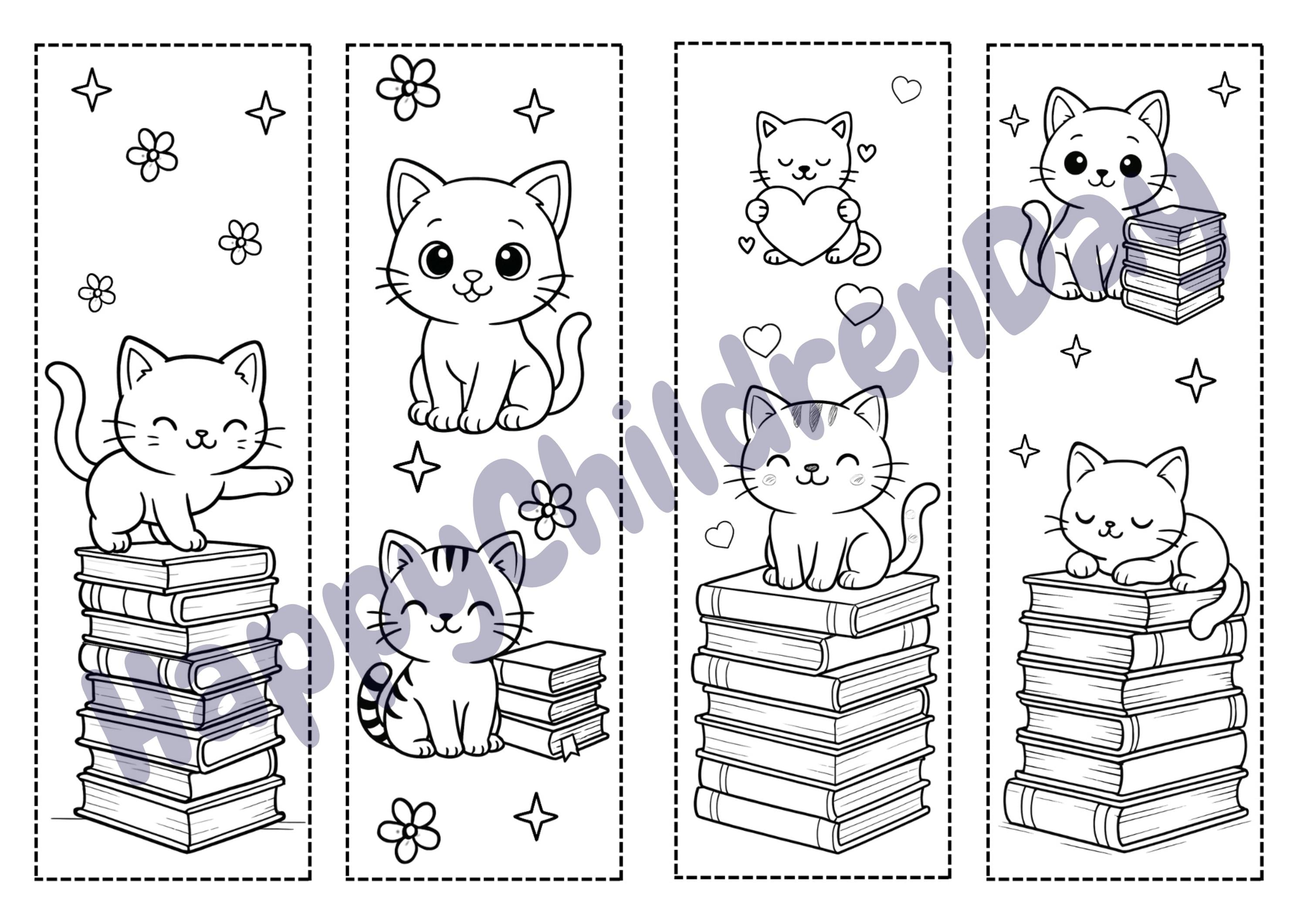 8 Cute Cats Coloring Bookmarks Set - Kids' Printable DIY Activity - Etsy UK