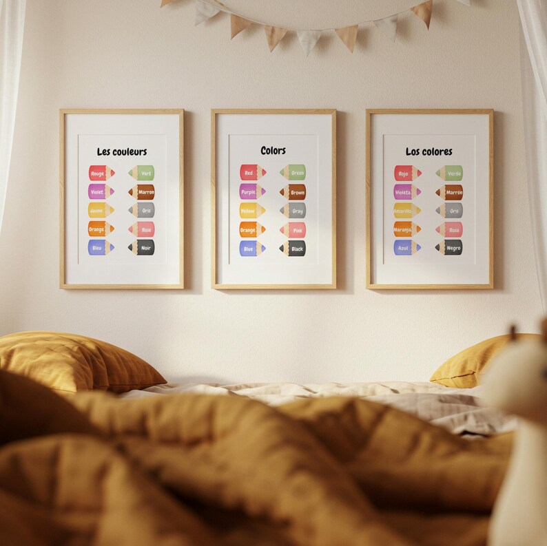 Trilingual Color Learning Poster Set, Digital Download (english ...