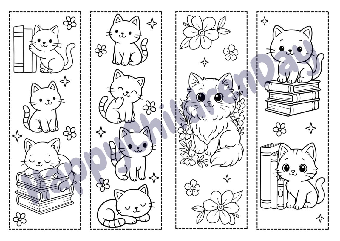 8 Cute Cats Coloring Bookmarks Set - Kids' Printable DIY Activity - Etsy UK