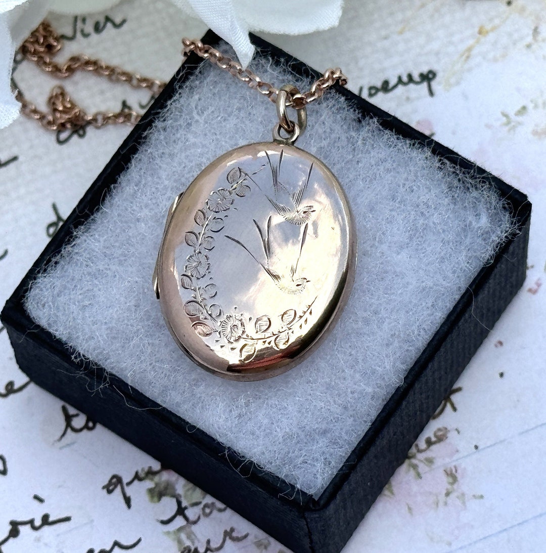Victorian Aesthetic Engraved 9ct Rose Gold Locket. Antique Swallow ...