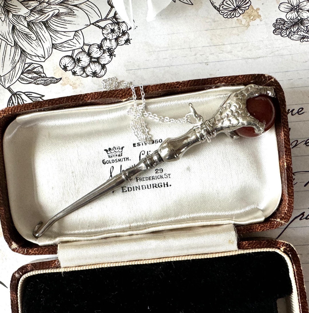 Antique Victorian Scottish Silver & Carnelian Grouse Claw Button Hook ...
