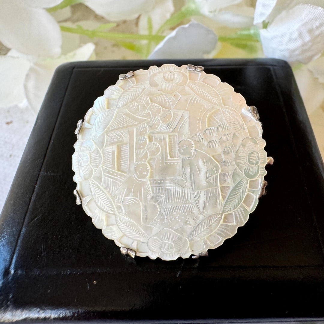 Rare Antique Chinese Carved Mother-of-pearl 'gaming Counter' Sterling ...