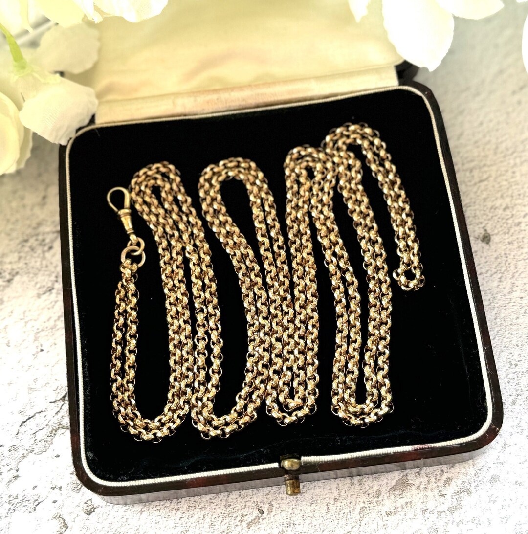 Antique Victorian 18ct Rolled Gold Long Guard Chain. 58 Long 18K Gold ...