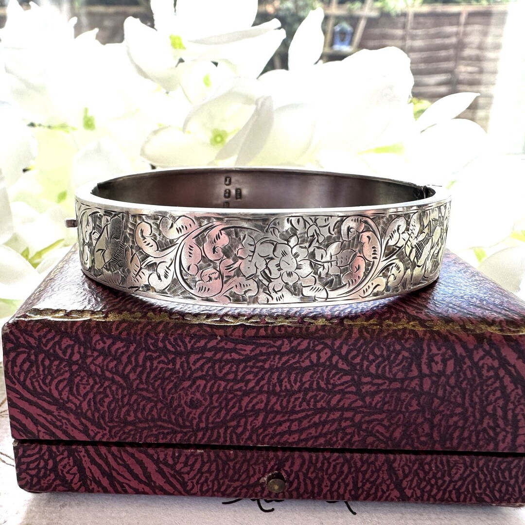 Antique Victorian Aesthetic Engraved Silver Bangle, Hallmarked 1886 ...