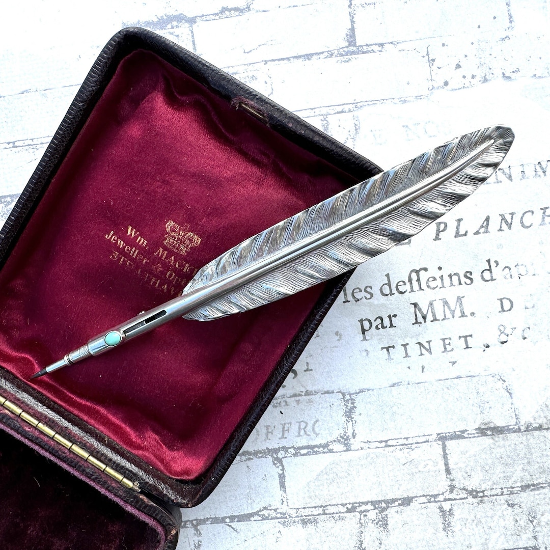 Victorian Silver Quill Pen Novelty Mechanical Pencil Brooch, Sampson ...