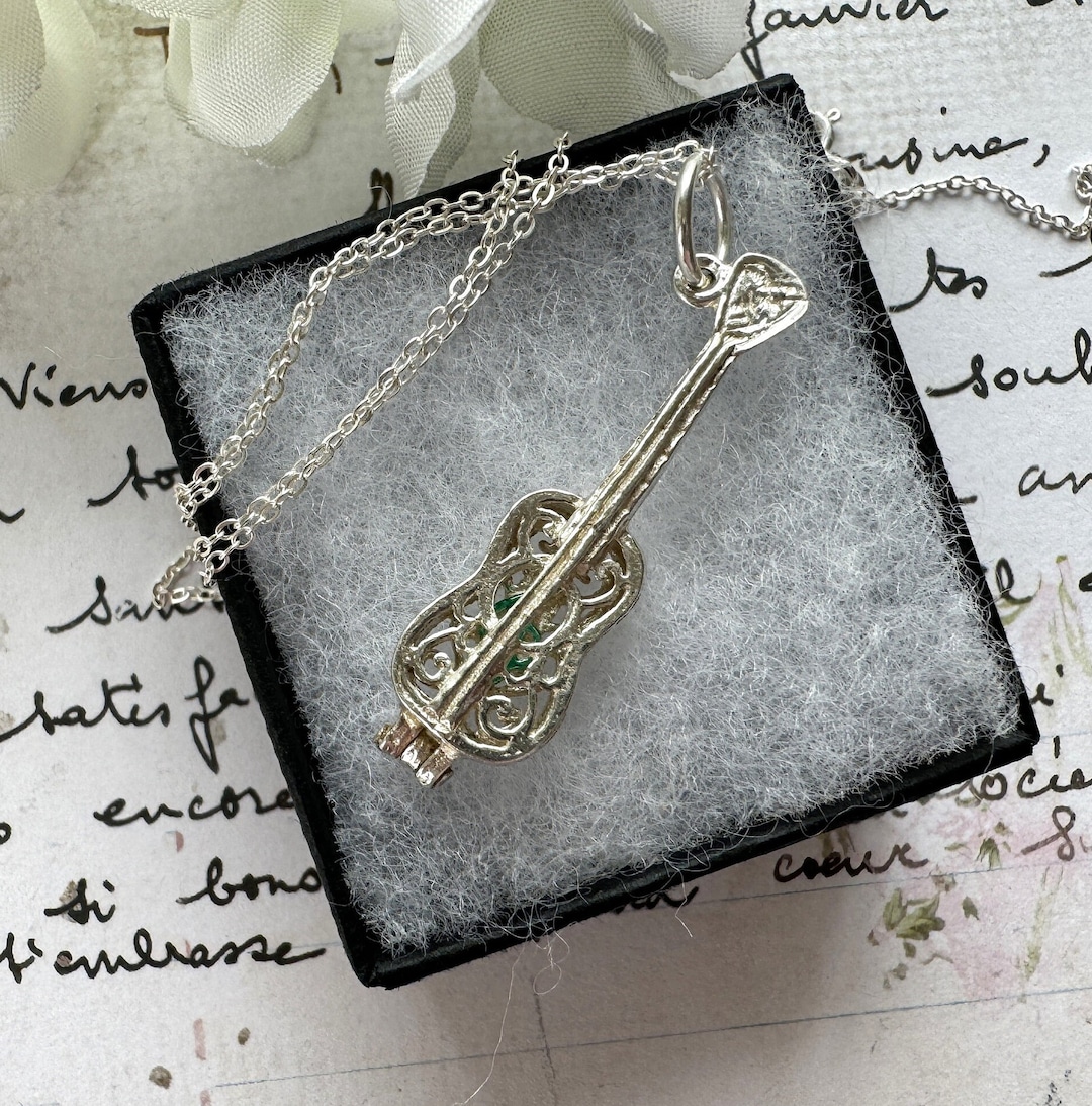Vintage Sterling Silver Filigree Guitar Charm Pendant: Optional Chain ...