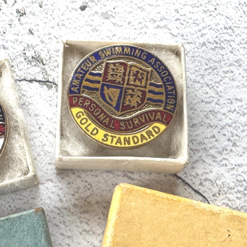 Vintage ASA Enamel Badge Set, Boxed: Gold, Silver, Bronze Survival ...