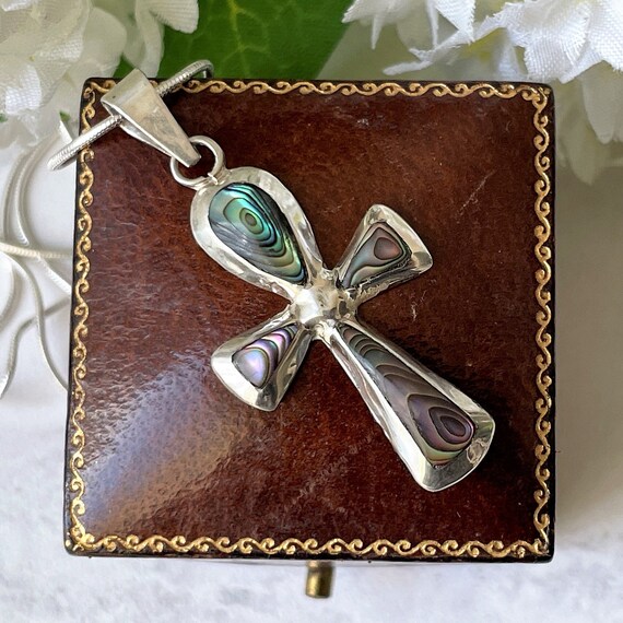SOLD Vintage Sterling Silver Abalone Cross Pendant - Etsy