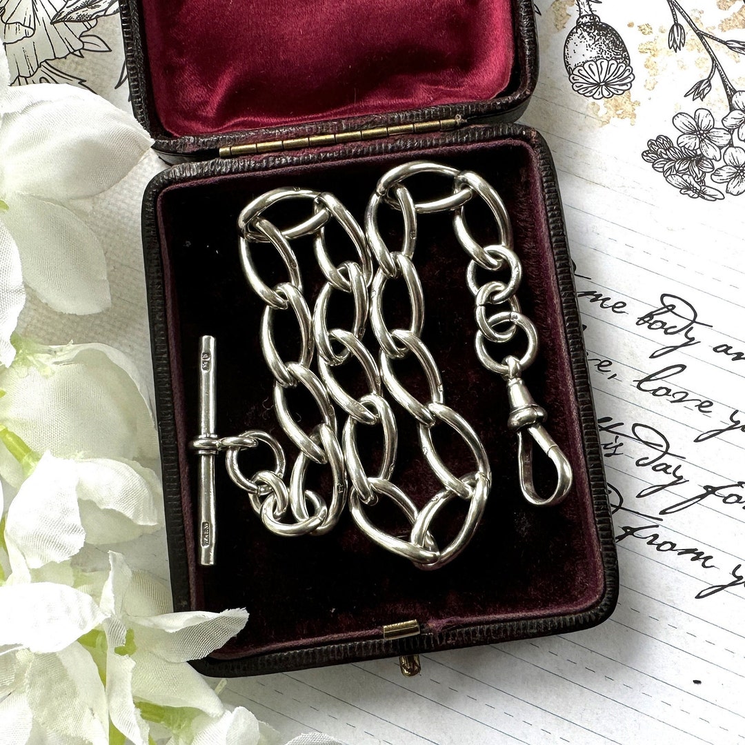 Victorian Heavy Duty Sterling Silver Silver Albert Pocket Watch Chain ...
