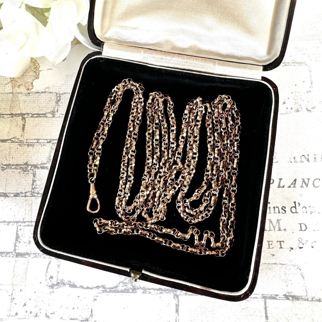 Antique Georgian/victorian Rolled Gold 54" Guard Chain Necklace. 9ct ...