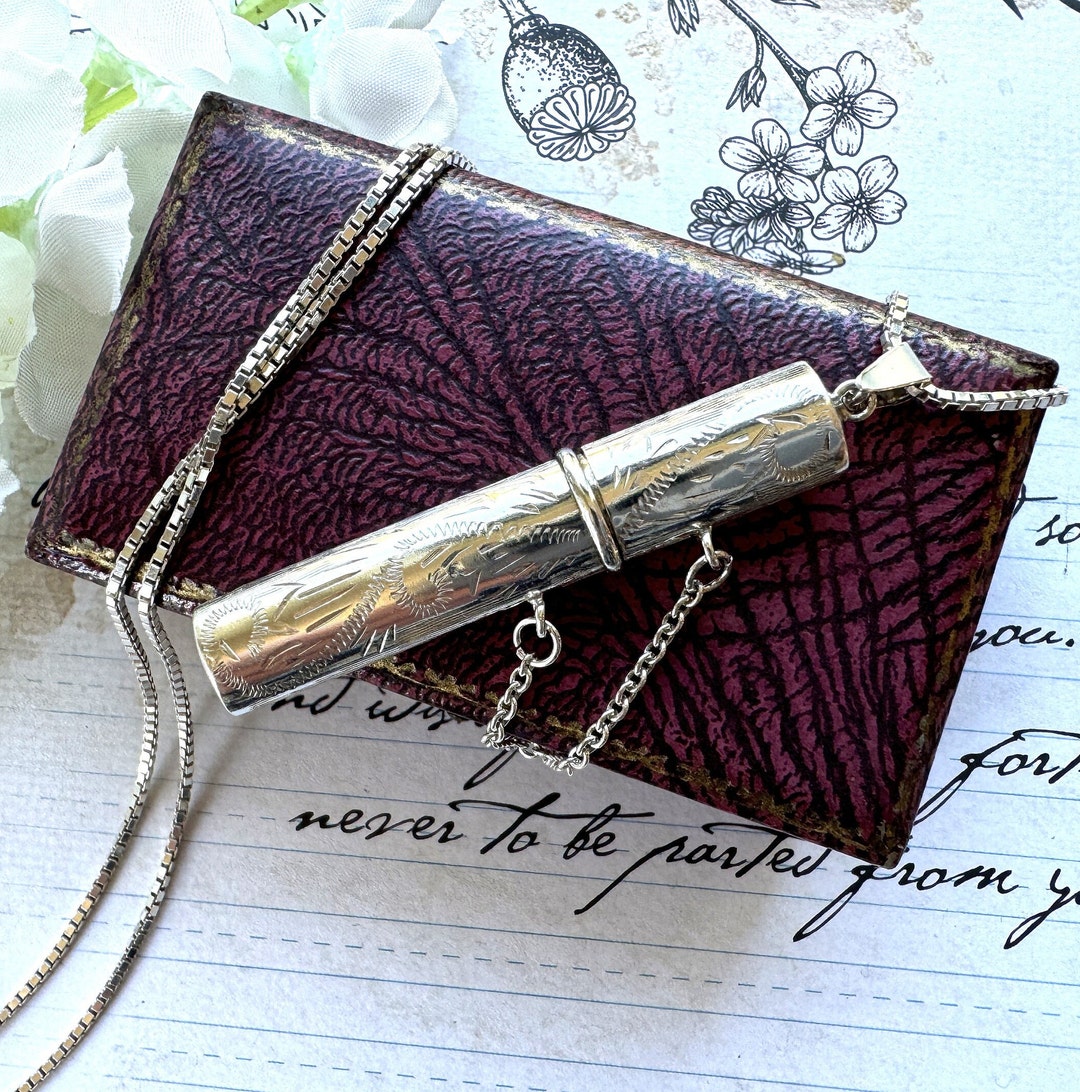 Vintage Sterling Silver Needle Case Locket Fob Pendant Necklace ...