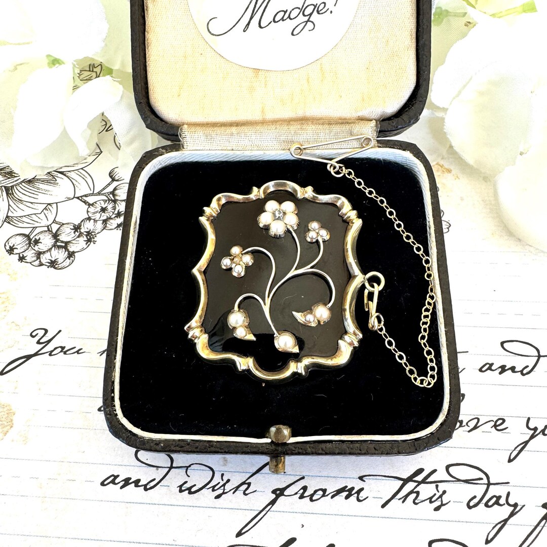 Georgian 9ct Gold Forget-me-not Locket Pendant Brooch: Diamond, Pearl ...