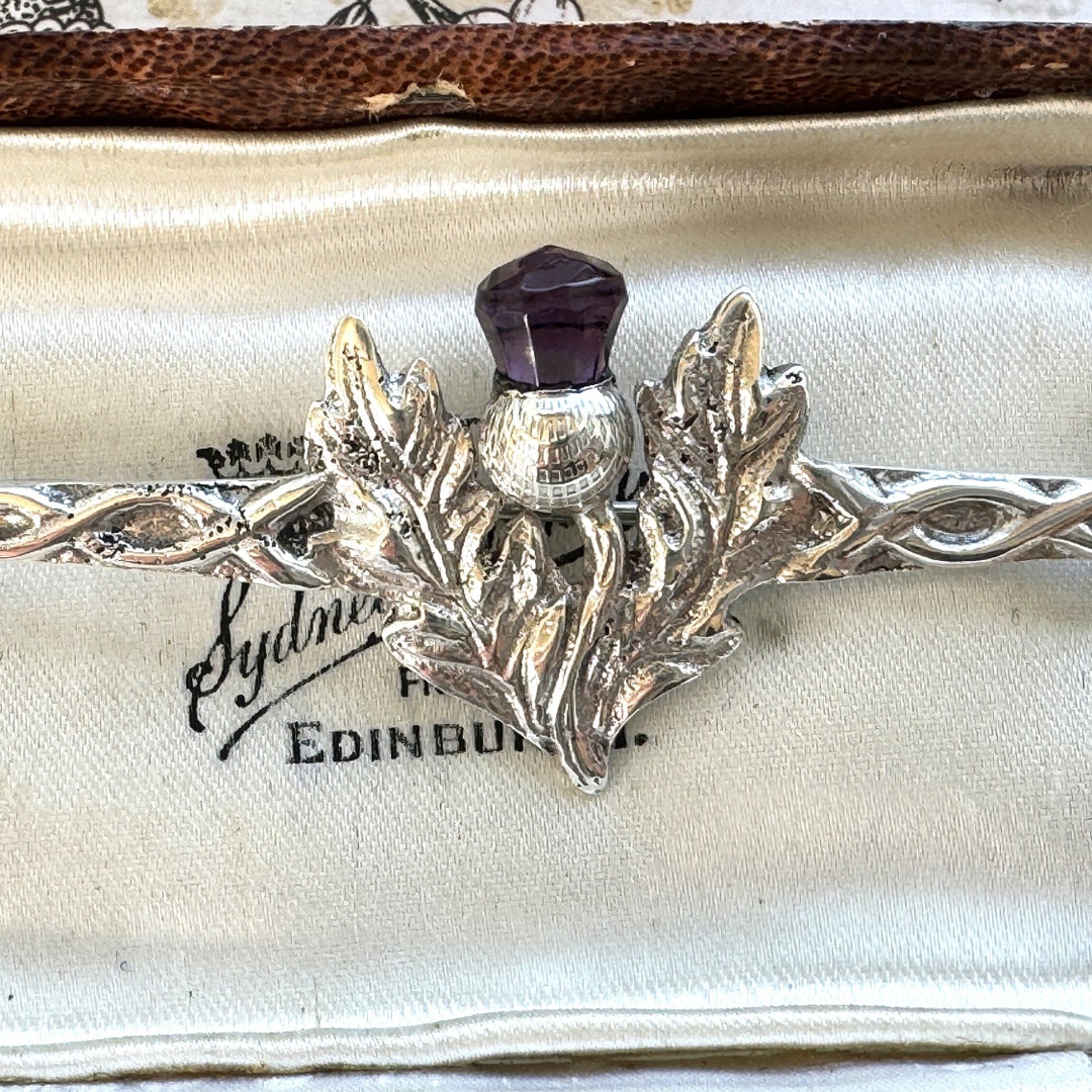 Vintage Glasgow Silver & Amethyst Celtic Thistle Large Bar Brooch ...