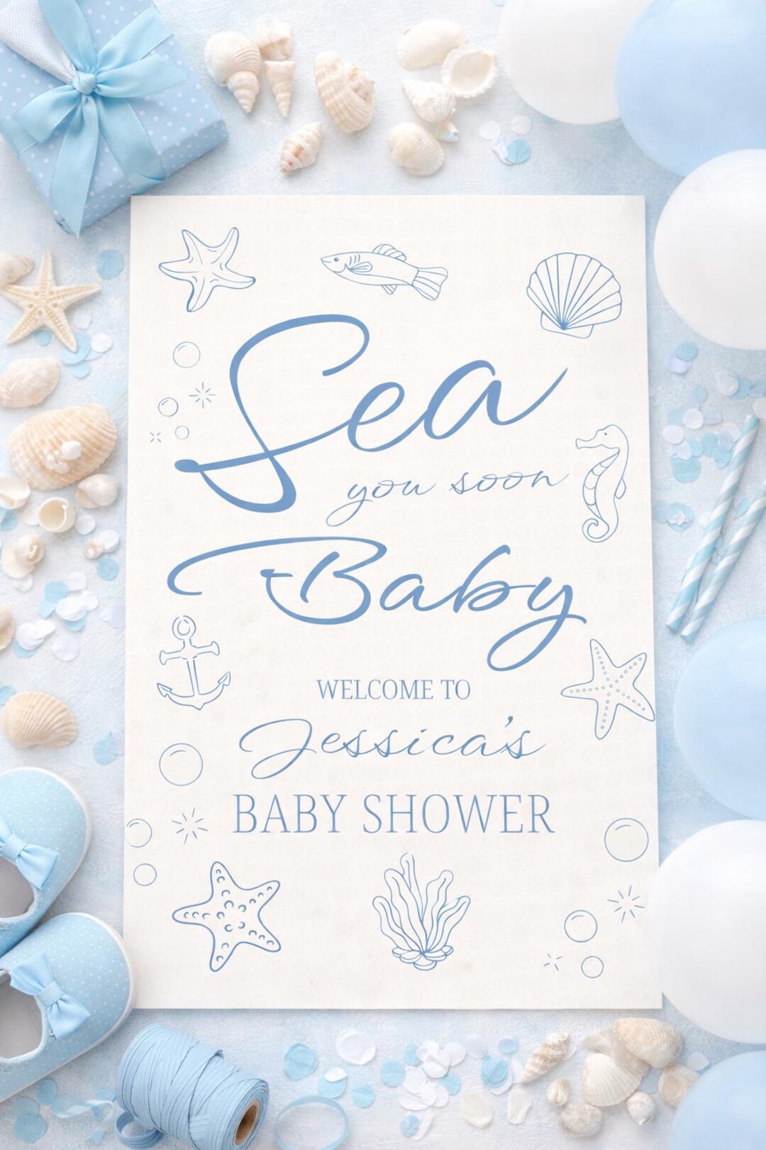 Sea You Soon Baby Shower Welcome Sign | Nautical Baby Shower Sign ...