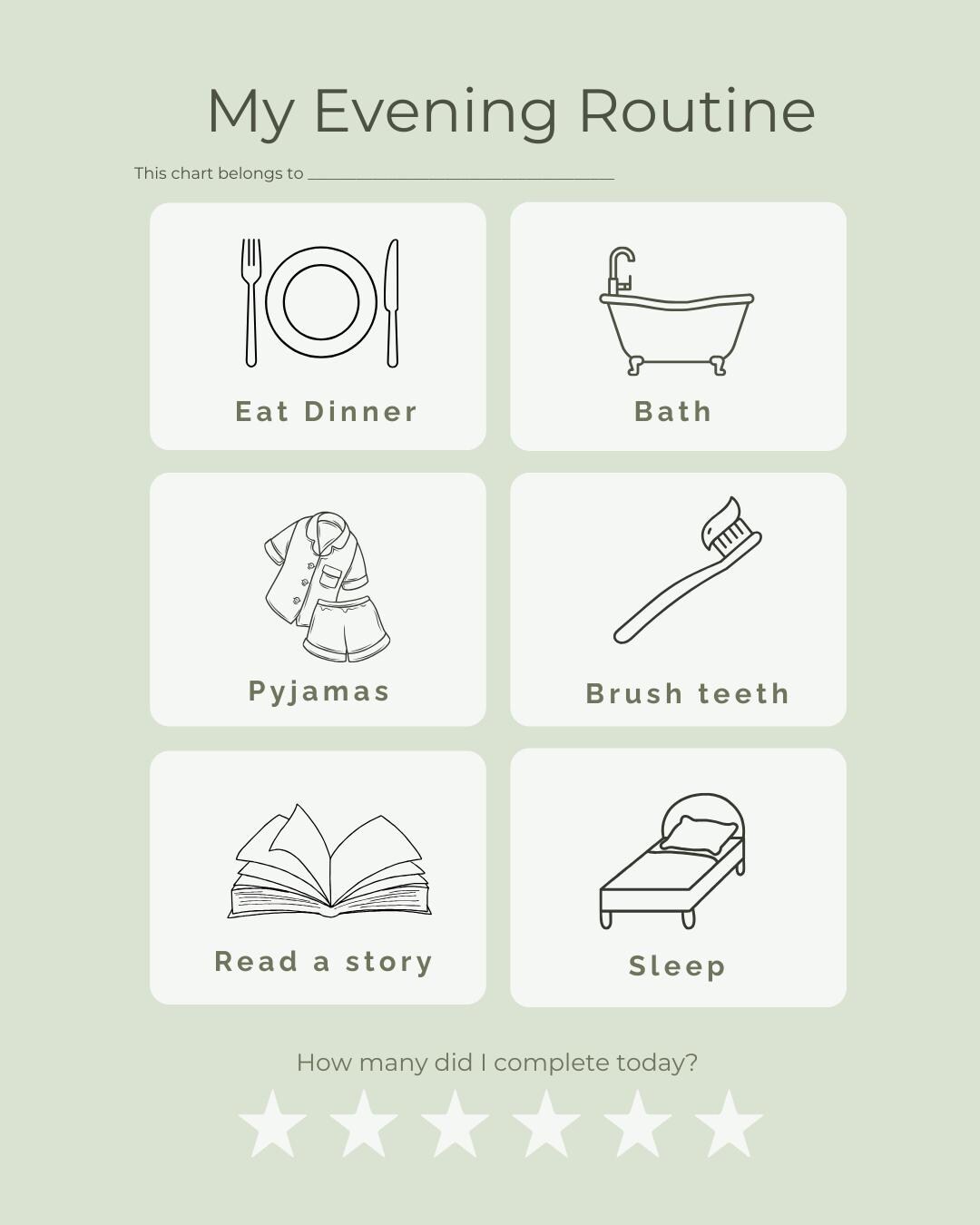Evening Routine Chart for Kids – Printable Bedtime Checklist – Visual ...