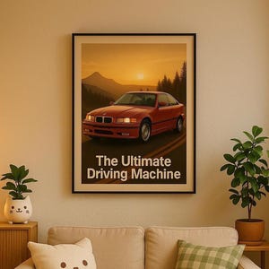 BMW E36 M3 Sunset Poster – Scenic Mountain Drive Car Art – Digital ...