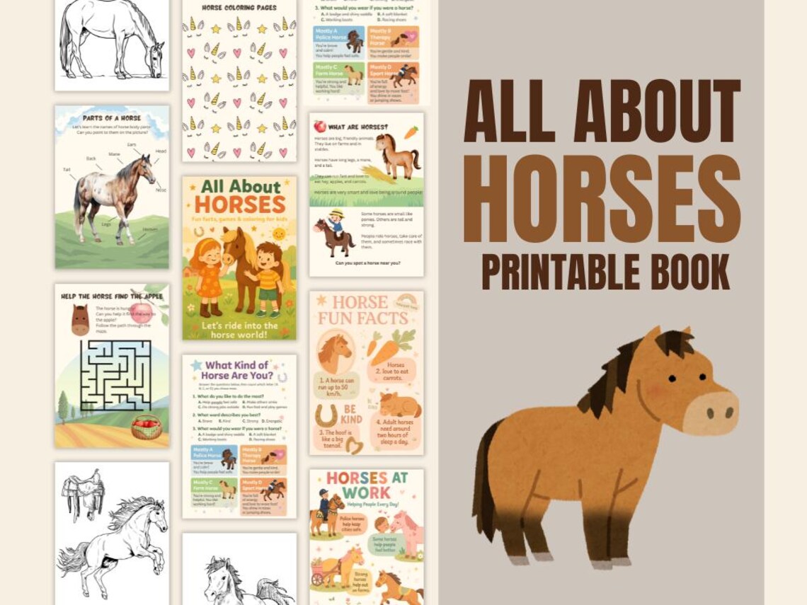 All About Horses – Printable Horse Activity Book for Kids | Fun Facts ...