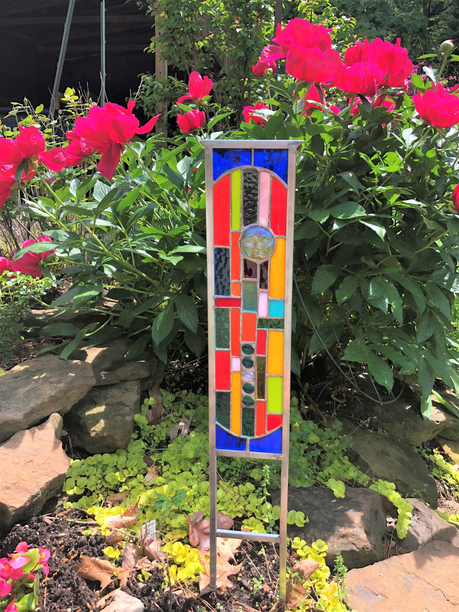 Stained Glass Garden Art Glass Garden Yard Art Garden Etsy