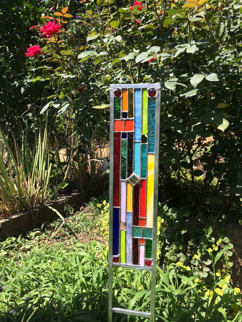 Stained Glass Garden Art Glass Garden Yard Art Garden Etsy