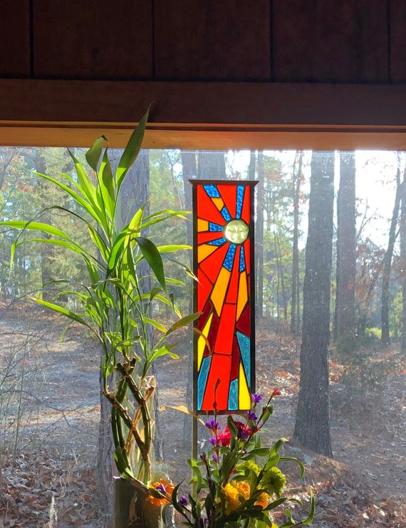 Stained Glass Garden Art Glass Garden Yard Art Garden Etsy