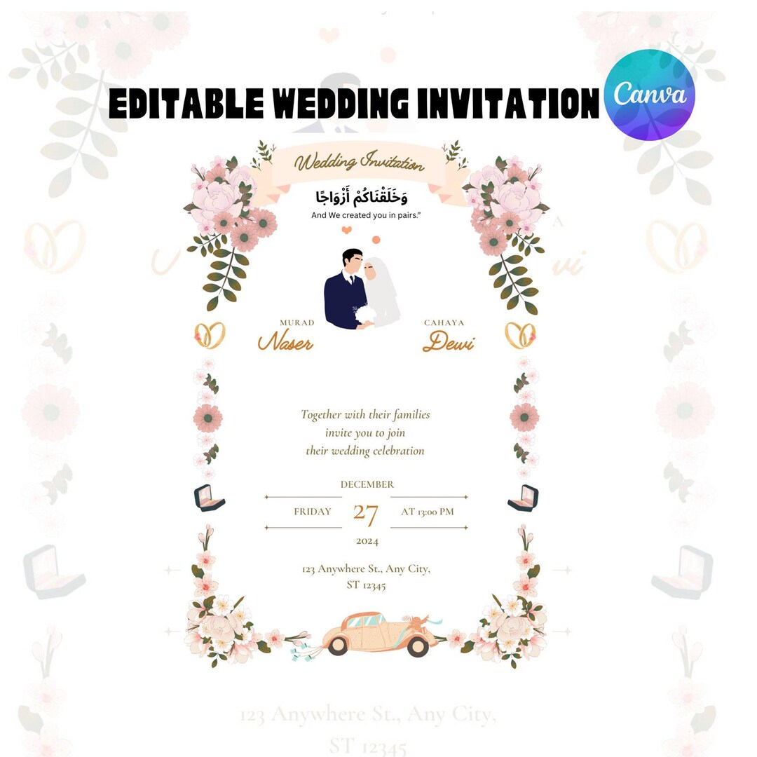 Editable Islamic Nikkah Invitation Templete,canva Templete,wedding ...