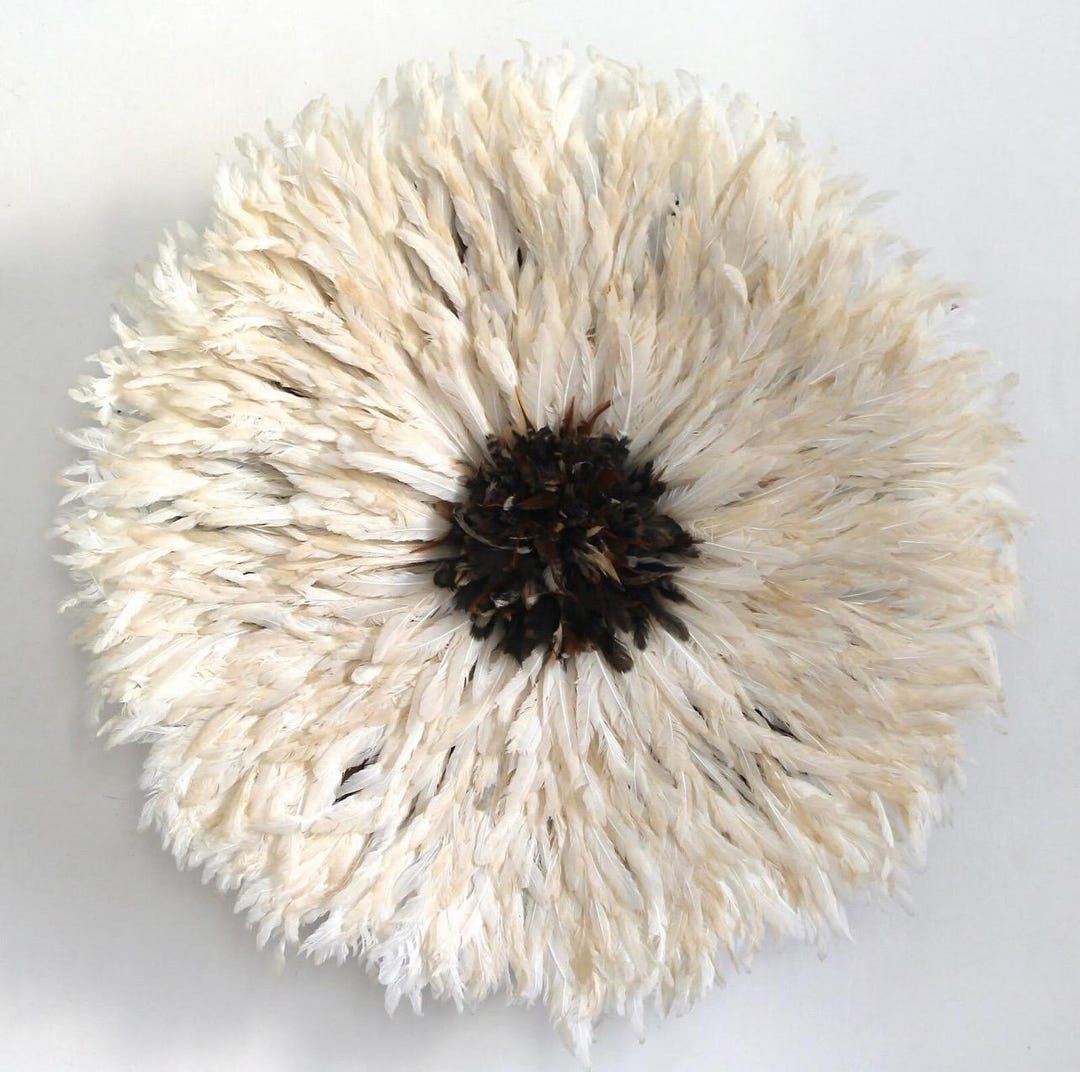 White Juju Hat With Natural Center, Bobo Decorative Feather Headdress ...