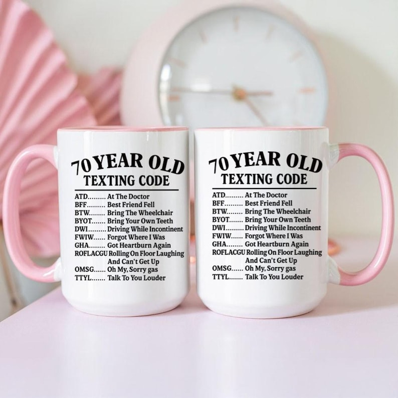 Funny 70th Birthday Gift for Men Women, 70 Year Old Texting Code Mug ...