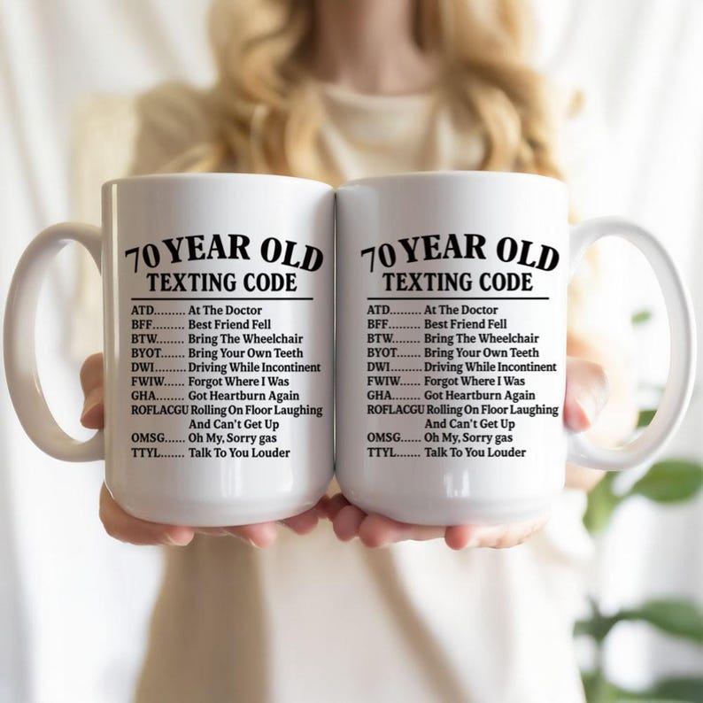 Funny 70th Birthday Gift for Men Women, 70 Year Old Texting Code Mug ...