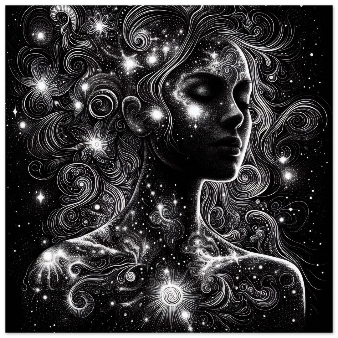 Stellar Glow | Celestial Portrait Line Art | Mystical Feminine Drawing ...